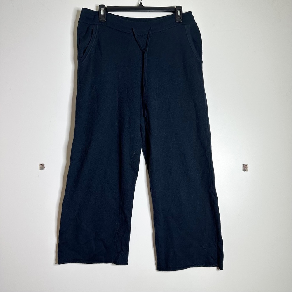 360 Cashmere Navy Blue Knit Wide Leg Capri Pants - Gem